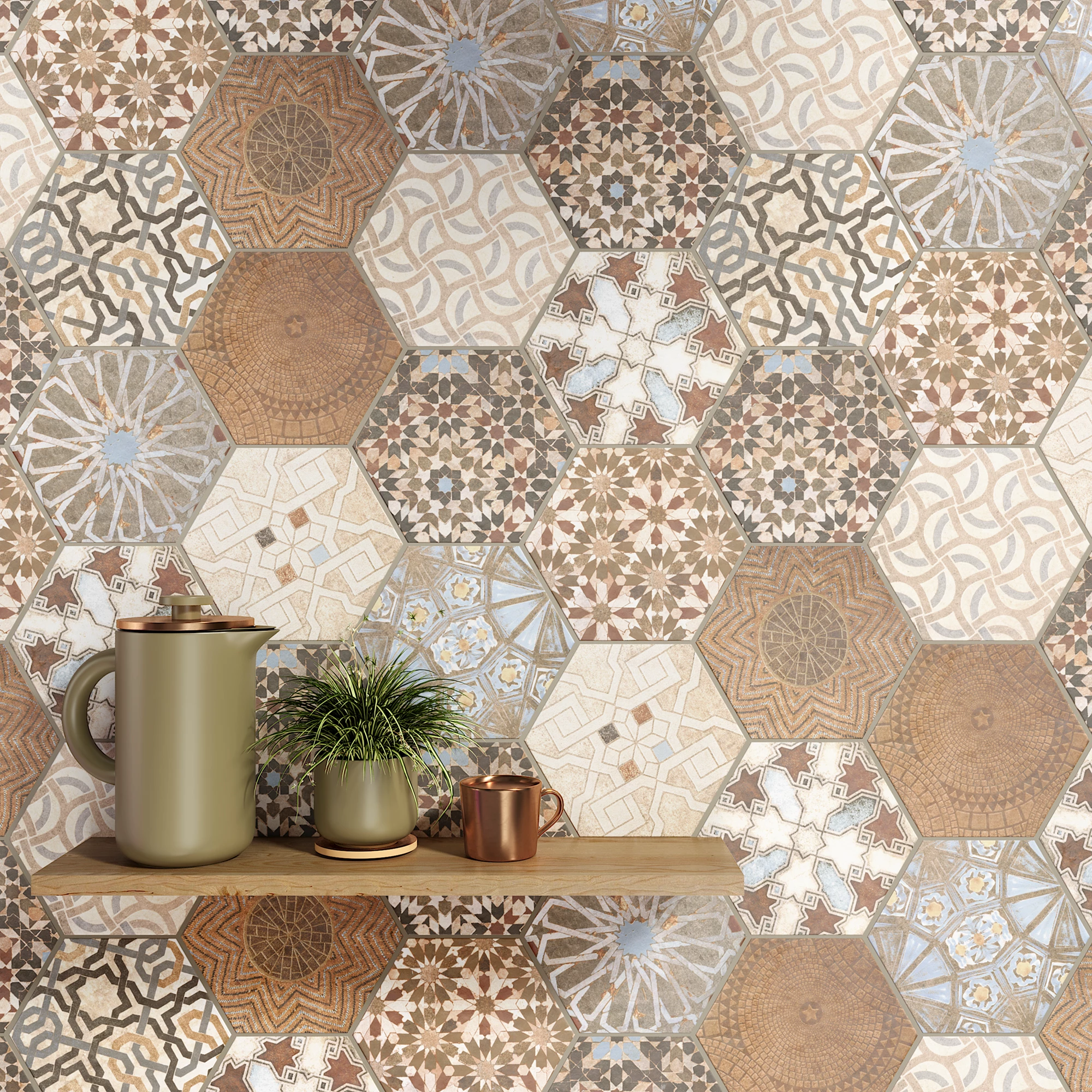 Hexagon Matte Taupe Floor Tile 17,5x60